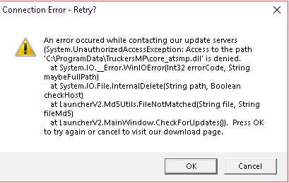 Connection error on TMP startup - Solved Topics - TruckersMP Forum