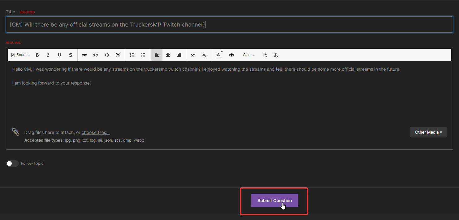 How to create a question? - Q&A - TruckersMP Forum